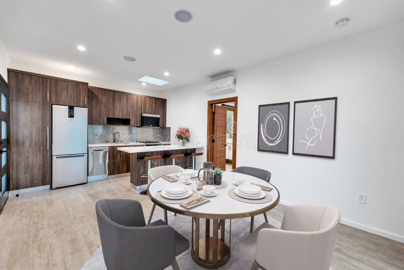 3D Rendering of a Modern Dining Room Interior with a Round Dining Table ...