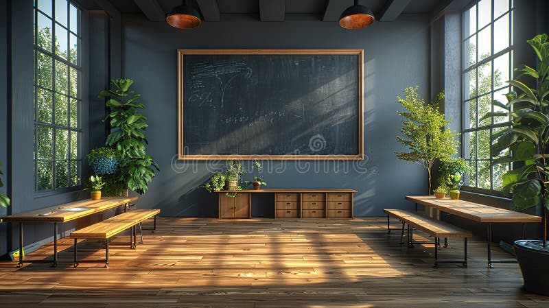 3d Rendering of a Modern Empty Classroom with a Board Stock ...