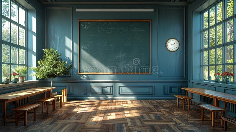 3d Rendering of a Modern Empty Classroom with a Board Stock ...