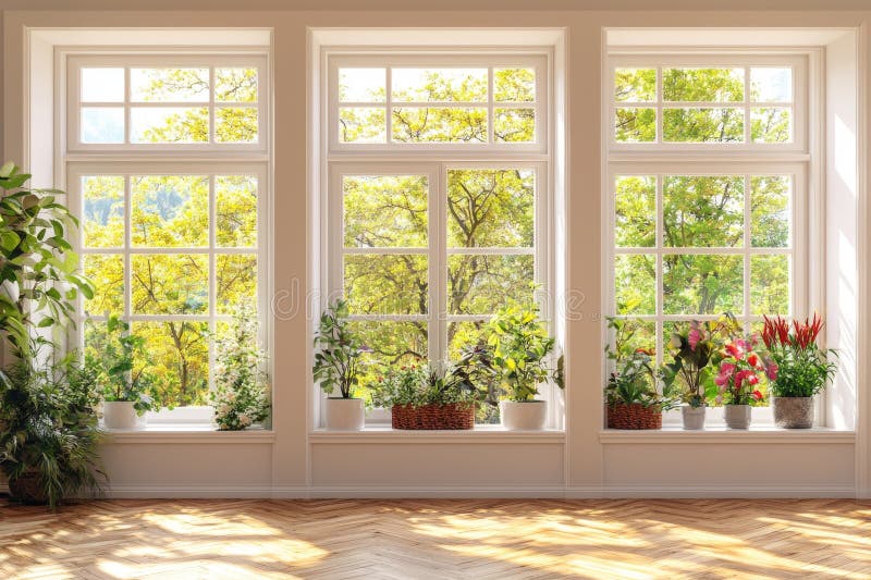 A 3D Rendering of a Modern Empty Room with a Large Window and Blank ...