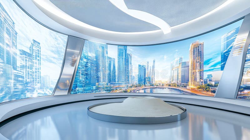 3d Rendering of a Modern Exhibition Hall Lobby with Led Screen and ...