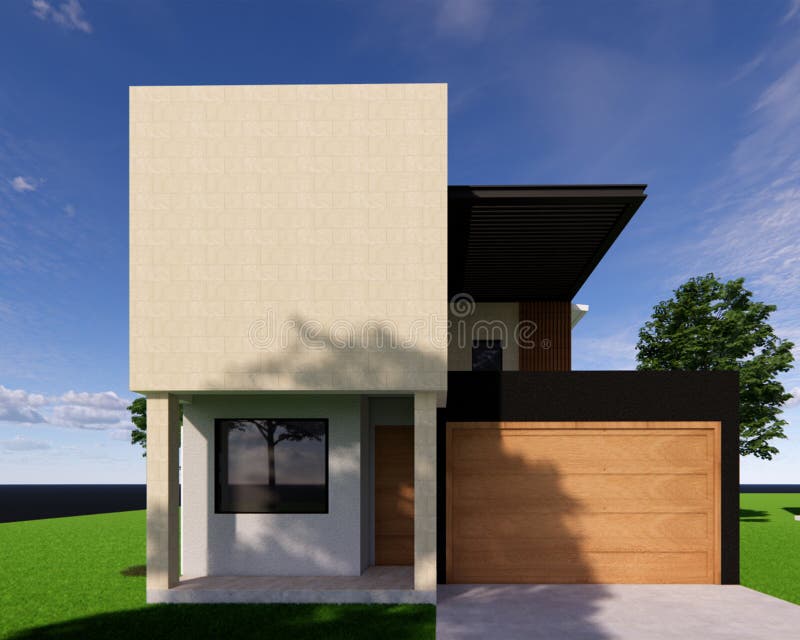 Modern house rendering stock photo. Image of estate - 269577596