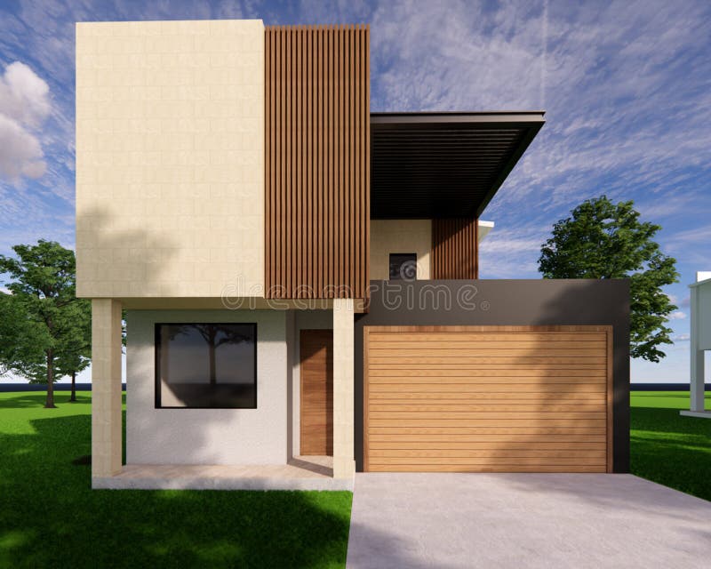 Modern house rendering stock photo. Image of estate - 269577596