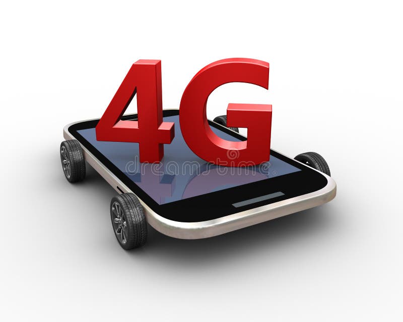3d Render of 4g Smart Mobile Phone on Wheel Stock Illustration ...