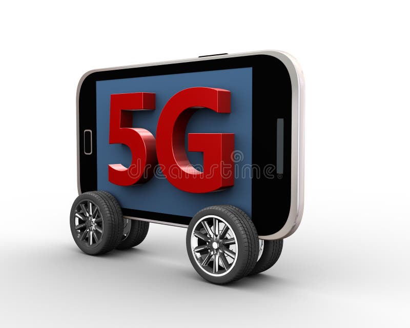 3d Render of 5g Smart Mobile Phone on Wheel Stock Illustration ...