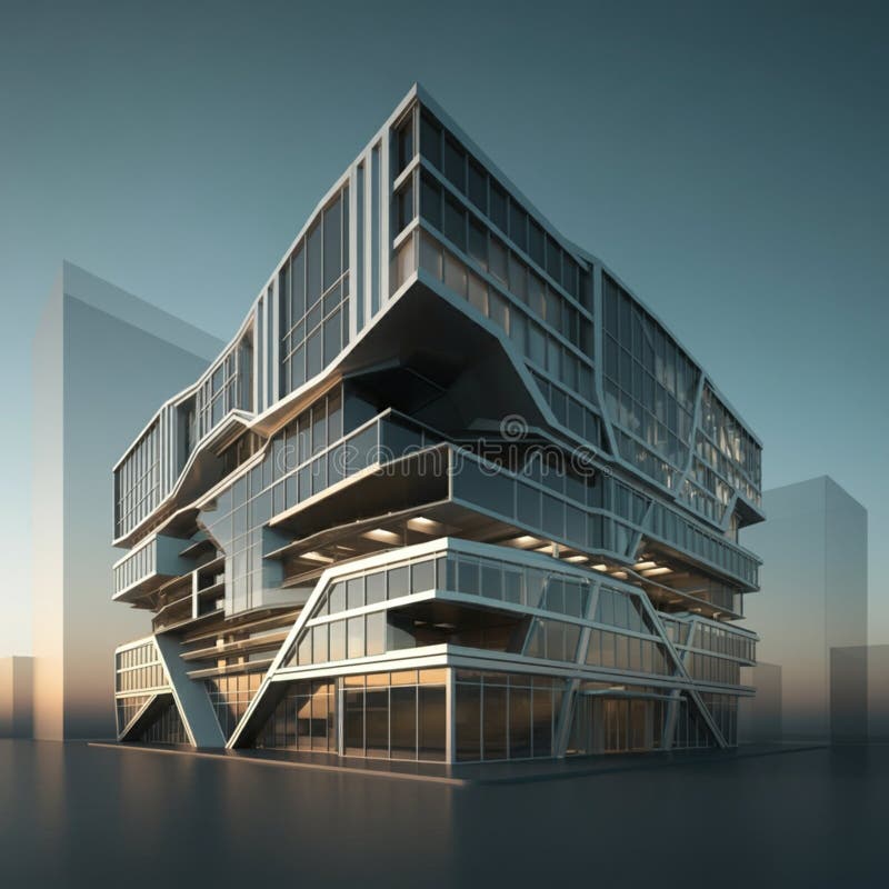 AI-Generated Image: 3D Rendering of Modern Geometric Building with ...