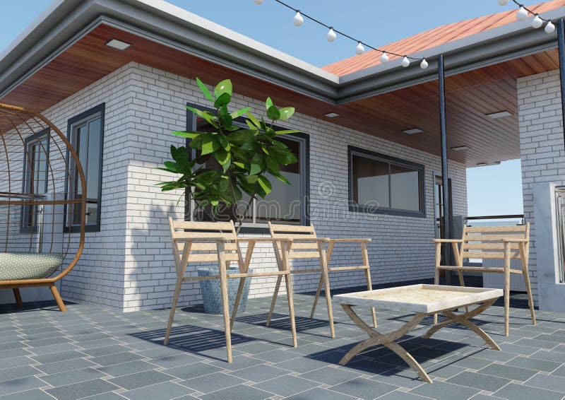 3D Rendering Modern Home Balcony Stock Illustration - Illustration of ...
