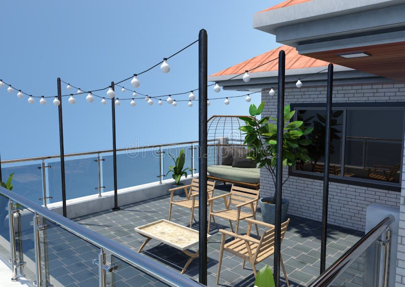 3D Rendering Modern Home Balcony Stock Illustration - Illustration of ...