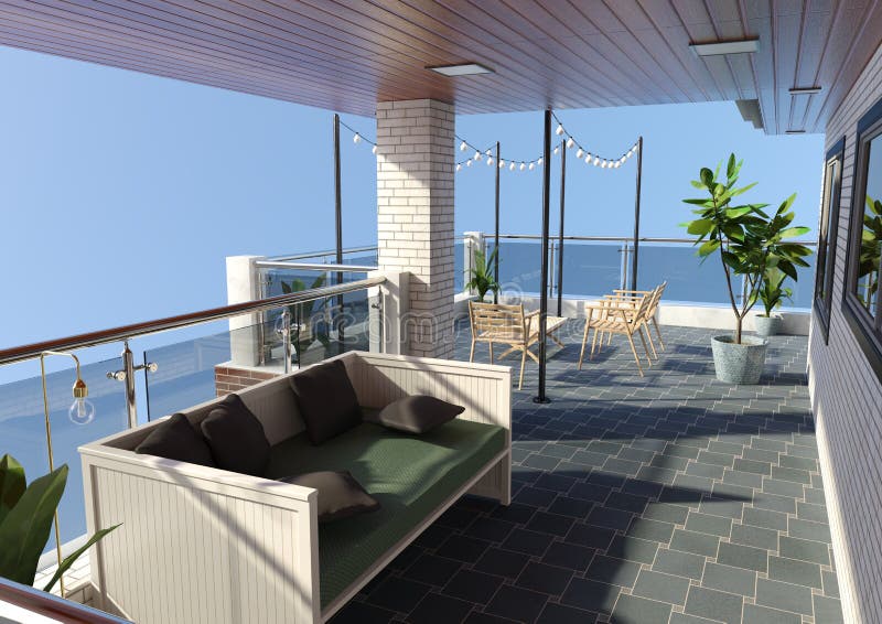 3D Rendering Modern Home Balcony Stock Illustration - Illustration of ...