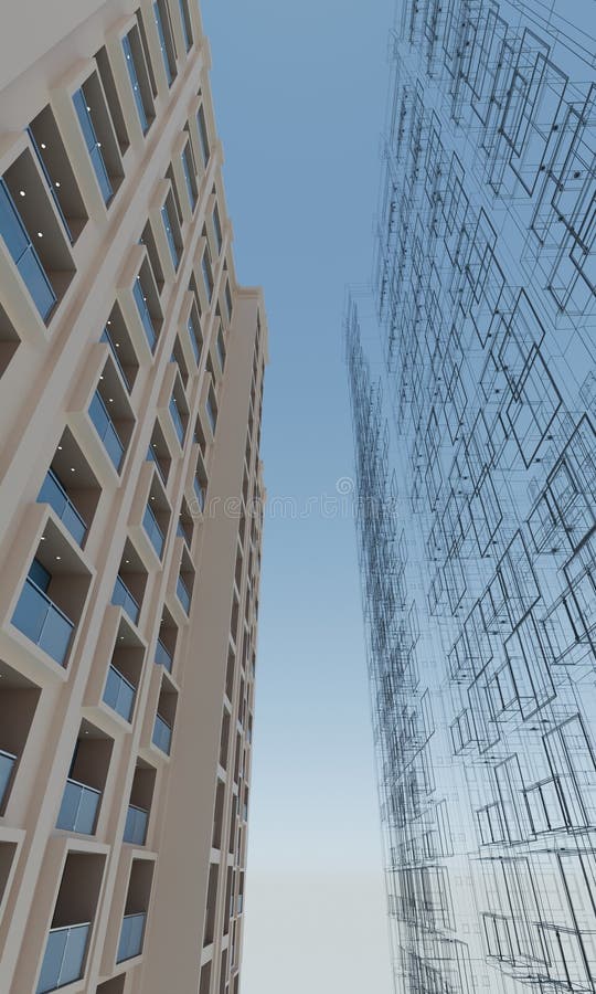 3d Rendering Modern Hotel Building with a Wireframe Stock Illustration ...