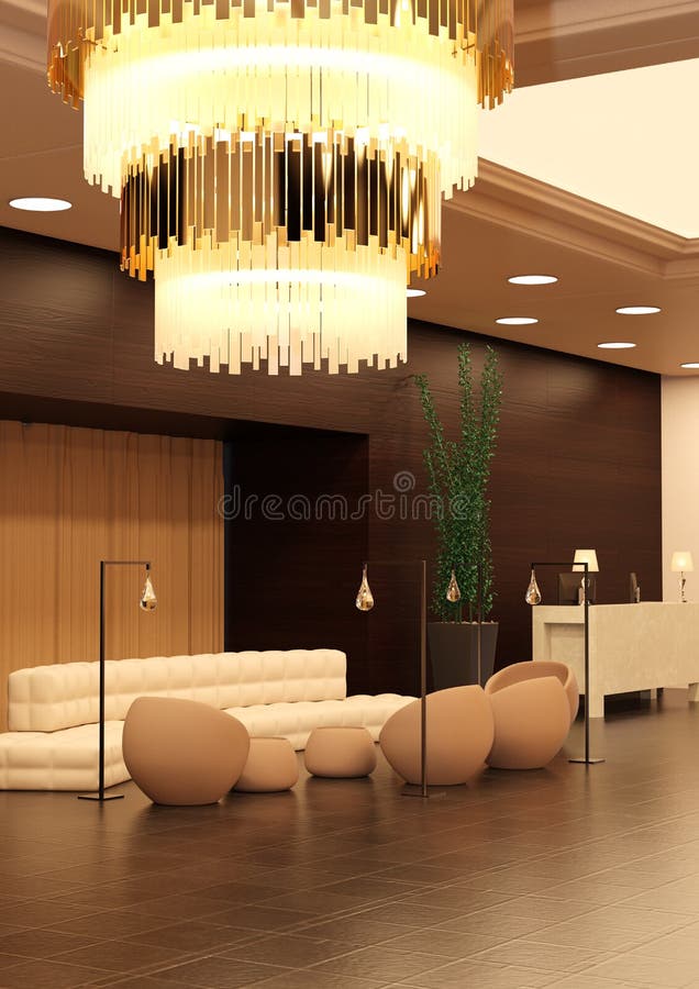 3D Rendering Hotel Lobby stock illustration. Illustration of style ...