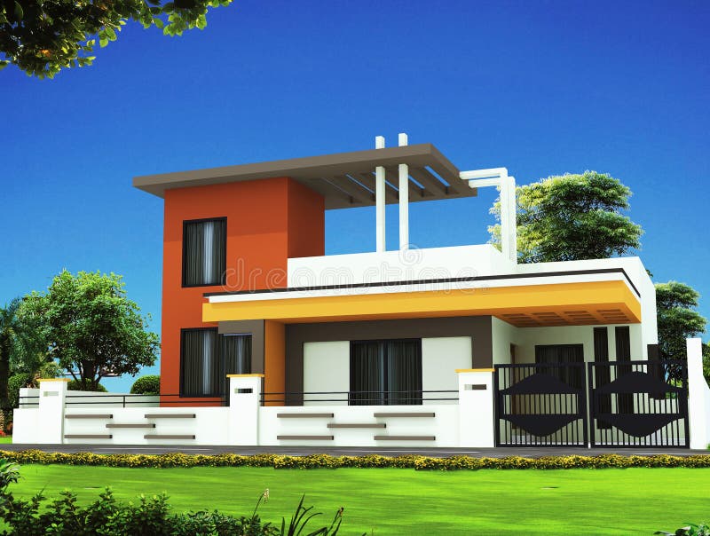 3D Rendering of a Modern House with an Abstract Rooftop Design Stock ...