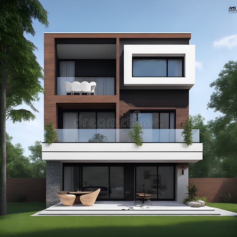 A 3d Rendering of a Modern House with a Balcony Created with Generative ...
