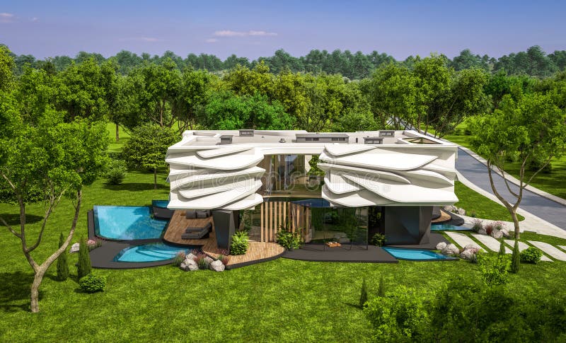 3d Rendering of Modern House with Bionic Natural Curves Plastic Forms ...