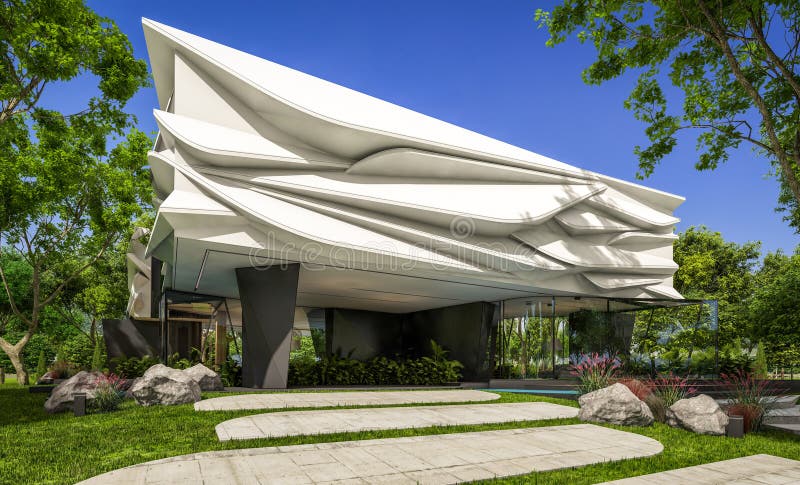 3d Rendering of Modern House with Bionic Natural Curves Plastic Forms ...