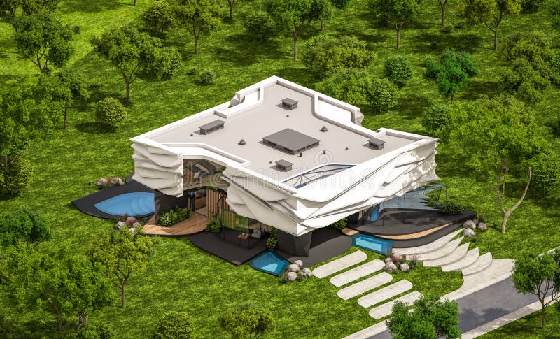 3d Rendering of Modern House with Bionic Natural Curves Plastic Forms ...
