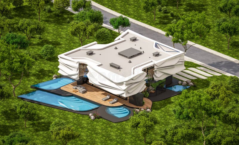 3d Rendering of Modern House with Bionic Natural Curves Plastic Forms ...
