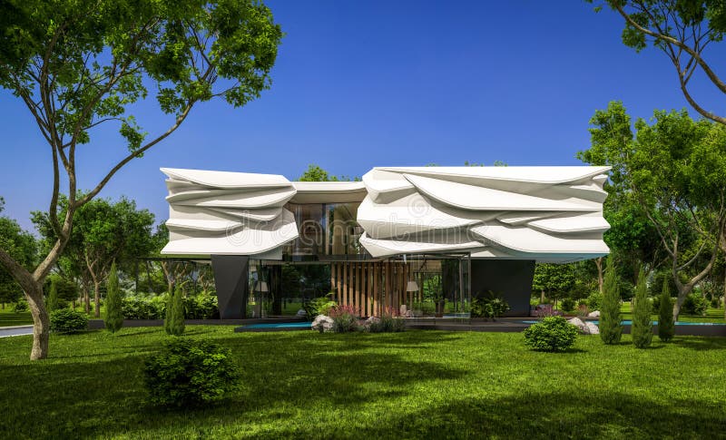 3d Rendering of Modern House with Bionic Natural Curves Plastic Forms ...