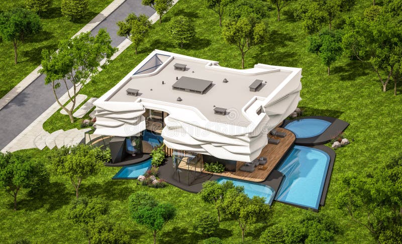 3d Rendering of Modern House with Bionic Natural Curves Plastic Forms ...
