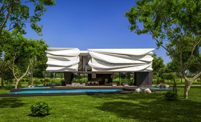 3d Rendering of Modern House with Bionic Natural Curves Plastic Forms ...