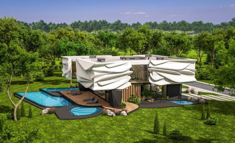 3d Rendering of Modern House with Bionic Natural Curves Plastic Forms ...