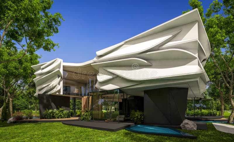 3d Rendering of Modern House with Bionic Natural Curves Plastic Forms ...