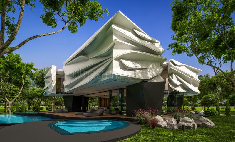 3d Rendering of Modern House with Bionic Natural Curves Plastic Forms ...