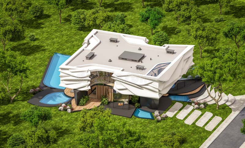 3d Rendering of Modern House with Bionic Natural Curves Plastic Forms ...