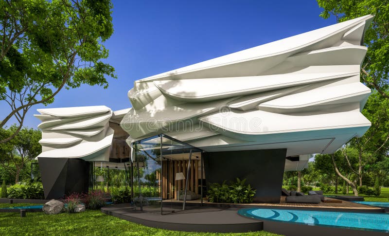 3d Rendering of Modern House with Bionic Natural Curves Plastic Forms ...