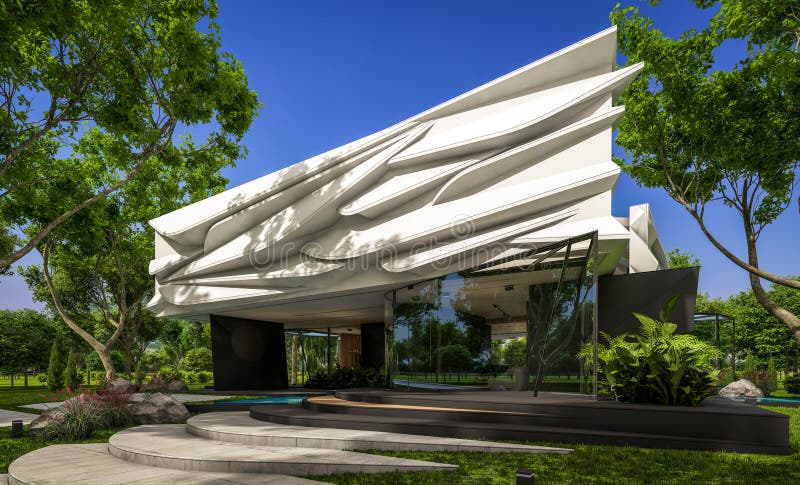 3d Rendering of Modern House with Bionic Natural Curves Plastic Forms ...