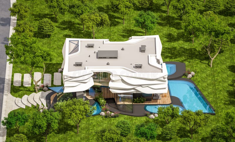 3d Rendering of Modern House with Bionic Natural Curves Plastic Forms ...