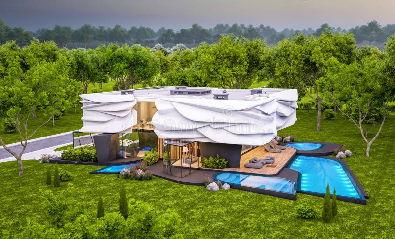 3d Rendering of Modern House with Bionic Natural Curves Plastic Forms ...