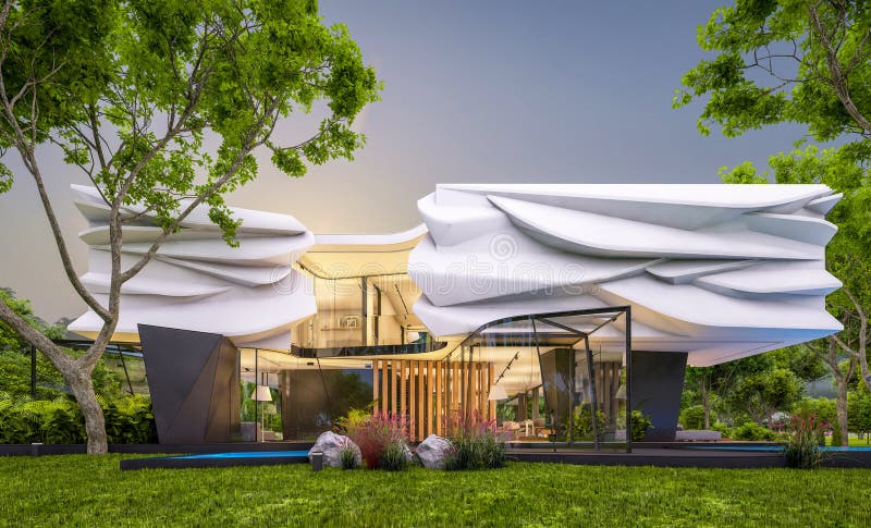 3d Rendering of Modern House with Bionic Natural Curves Plastic Forms ...