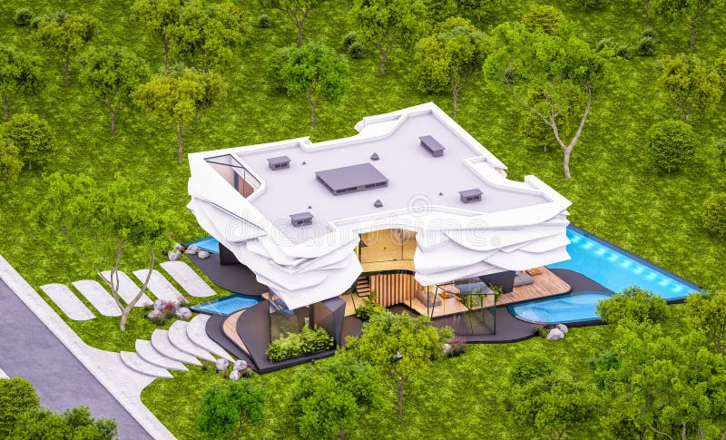 3d Rendering of Modern House with Bionic Natural Curves Plastic Forms ...