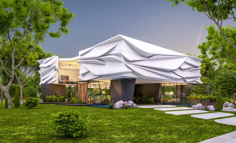 3d Rendering of Modern House with Bionic Natural Curves Plastic Forms ...