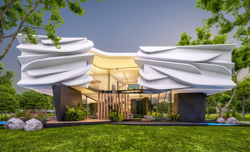 3d Rendering of Modern House with Bionic Natural Curves Plastic Forms ...