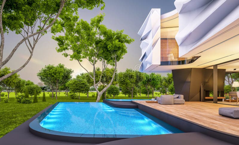 3d Rendering of Modern House with Bionic Natural Curves Plastic Forms ...