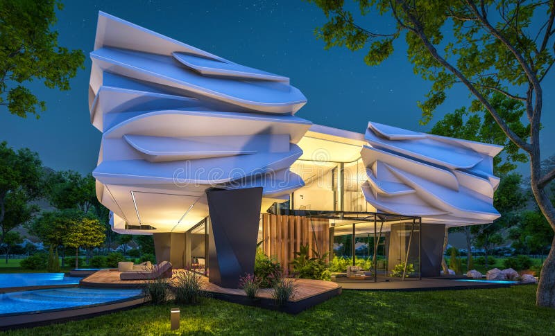 3d Rendering of Modern House with Bionic Natural Curves Plastic Forms ...