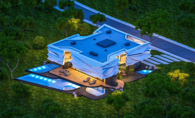 3d Rendering of Modern House with Bionic Natural Curves Plastic Forms ...