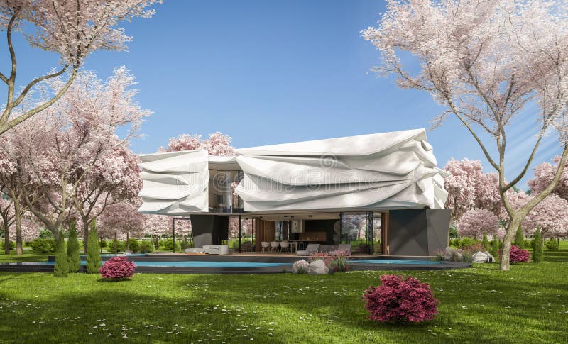 3d Rendering of Modern House with Bionic Natural Curves Plastic Forms ...