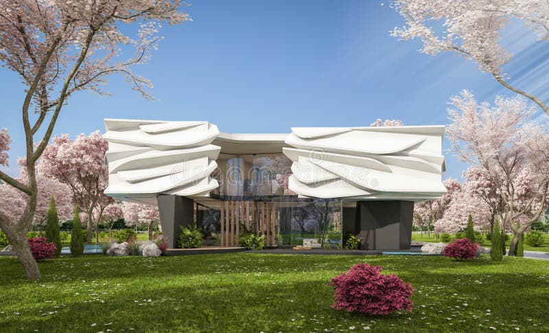 3d Rendering of Modern House with Bionic Natural Curves Plastic Forms ...
