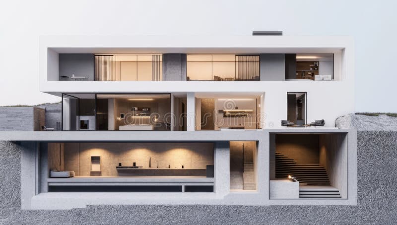 3D Rendering of a Modern House Cutaway, Showing an Underground Water ...
