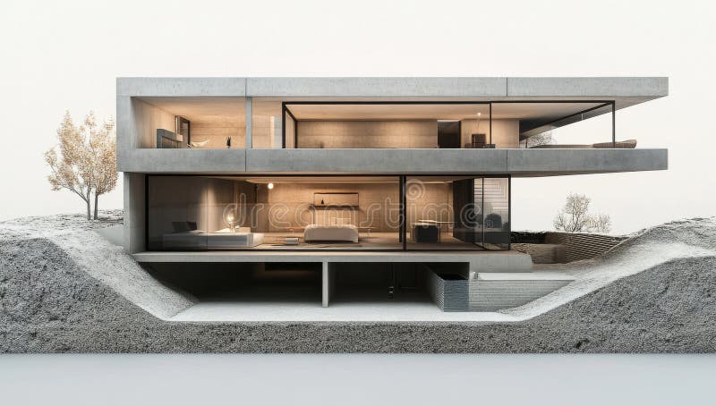 3D Rendering of a Modern House Cutaway, Showing an Underground Water ...