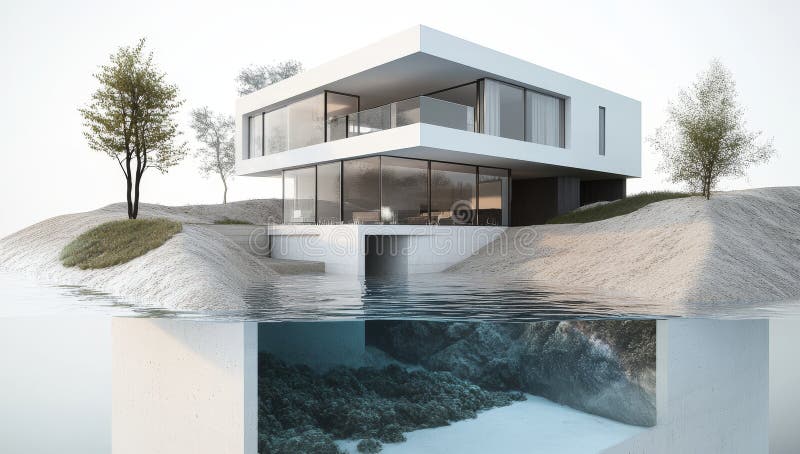 3D Rendering of a Modern House Cutaway, Showing an Underground Water ...