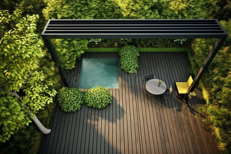 3d Rendering of a Modern House in the Garden with Garden Furniture Stock Illustration ...