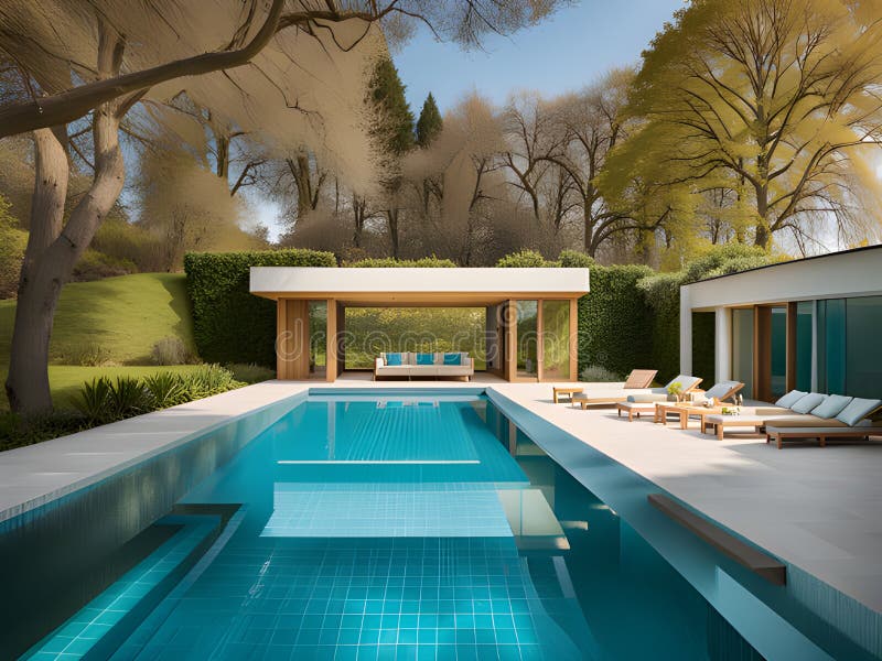 3d Rendering of the Modern House in the Garden and Pool, Ai Generated ...