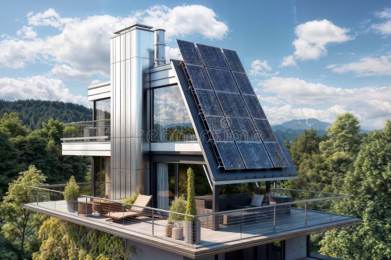 3d Rendering of a Modern House with Solar Panels on the Roof ...