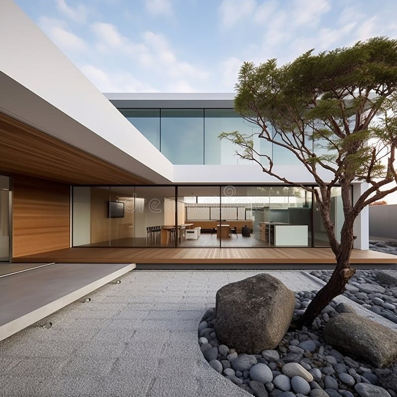 3D Rendering of a Modern House with a Terrace and Garden Stock ...