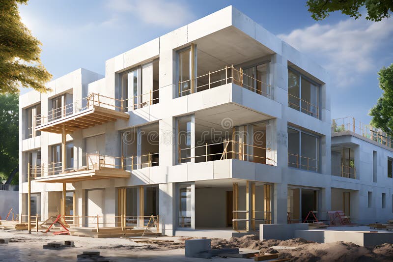 3d Rendering of a Modern House in Winter with Snow and Blue Sky Stock ...