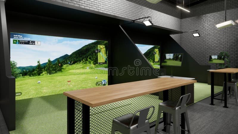 3d Rendering of a Modern Indoor Golf Simulator with a Hitting Station ...